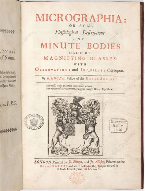 Title Page From Book Micrographia By Robert Hooke 1665 Stock Image