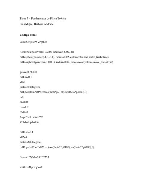Simulación En Python Movimiento Parabólico Pdf Pelota Velocidad