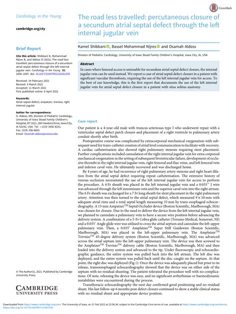 Pdf The Road Less Travelled Percutaneous Closure Of A Secundum