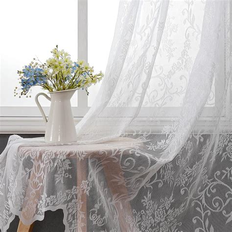 Wubodti White Lace Curtains With Attached Valances 2 Panels