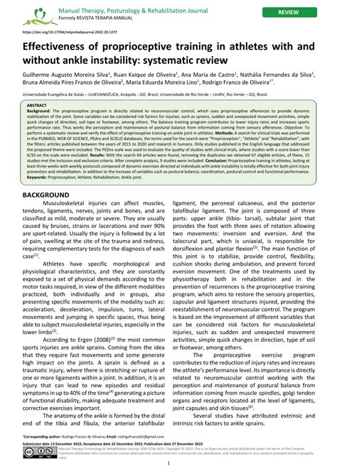 Pdf Effectiveness Of Proprioceptive Training In Athletes With And