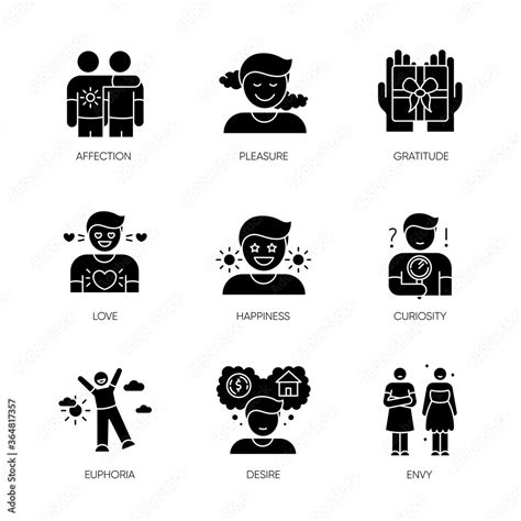 Feelings And Emotions Black Glyph Icons Set On White Space Various