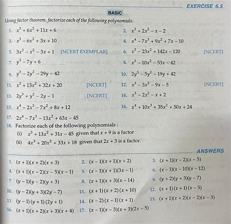 Exercise 65basicusing Factor Theorem Factorize Each Of The Following
