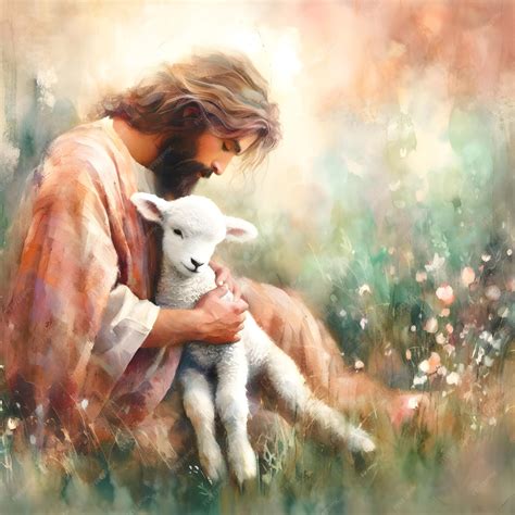 Jesús Y El Cordero En El Prado Foto Premium