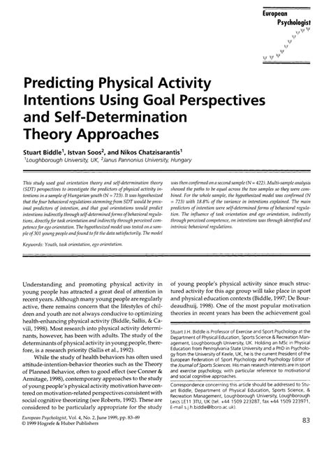 Pdf Predicting Physical Activity Intentions Using Goal Perspectives