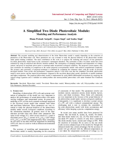 Pdf A Simplified Two Diode Photovoltaic Module Modeling And