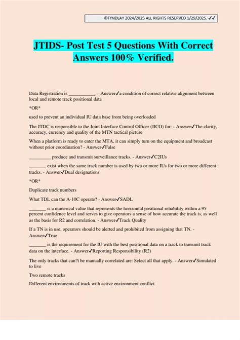 Jtids Post Test 5 Questions With Correct Answers 100 Verified