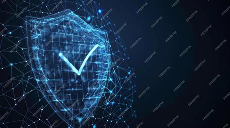Dark Blue Wireframe Shield With Checkmark For Cybersecurity Symbol Concept Cybersecurity Symbol