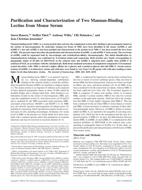 Pdf Purification And Characterization Of Two Mannan Binding Lectins
