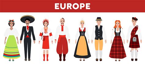 European Traditional Clothing Worn By Diverse Individuals Representing