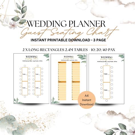 Table Seating Plan Chart Long 20 40 Pax Rectangle Table Guest Names Seating Planners Draft
