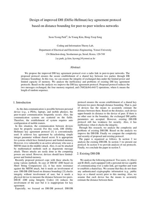 Pdf Design Of Improved Dh Diffie Hellman Key Agreement Protocol Based On Distance Bounding