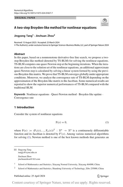 a two step broyden like method for nonlinear equations request pdf