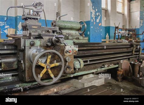 A Large Old Lathe In A Production Shop In Russia Turners Workplace