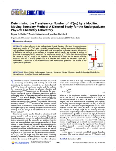 Pdf Determining The Transference Number Of H Aq By A Modified