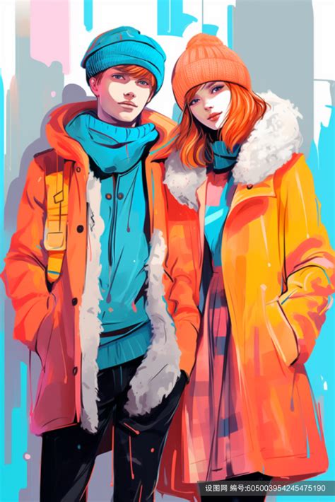 棉衣羽绒服时尚冬装模特情侣卡通插画png下载编号605003954245475190 设图网