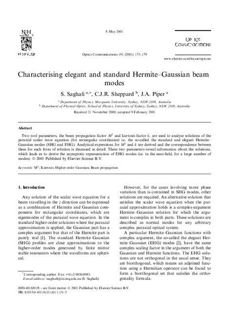 Pdf Characterising Elegant And Standard Hermitegaussian Beam Modes