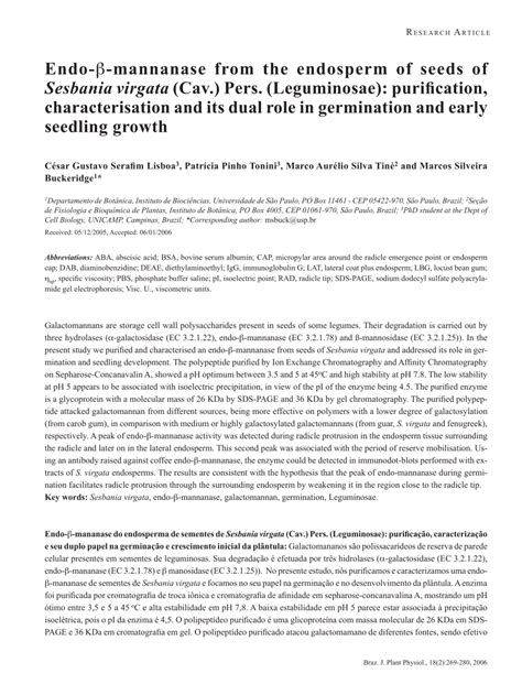 Pdf Endo β Mannanase From The Endosperm Of Seeds Of Sesbania Virgata