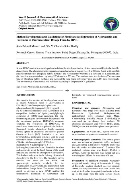 Pdf Method Development And Validation For Simultaneous Estimation Of