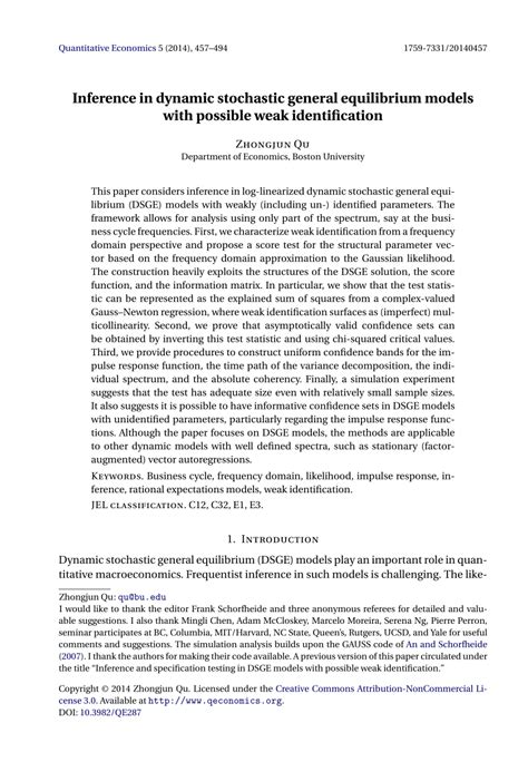 Pdf Inference In Dynamic Stochastic General Equilibrium Models With