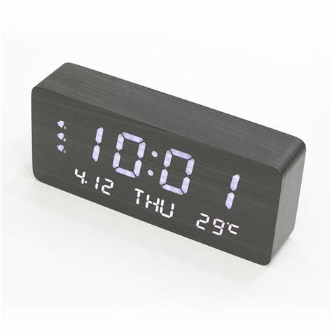 Living Room Table Wood Led Calendar Alarm Clock White Led Temperature