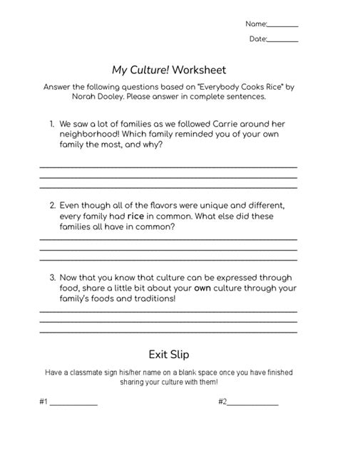 Culture Worksheets Pdf