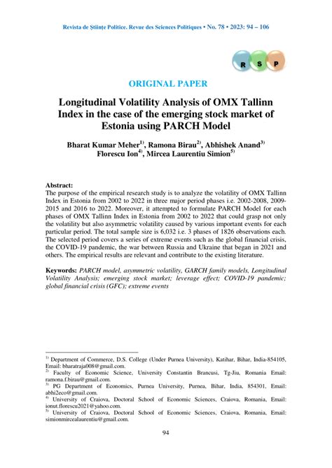 Pdf Longitudinal Volatility Analysis Of Omx Tallinn Index In The Case