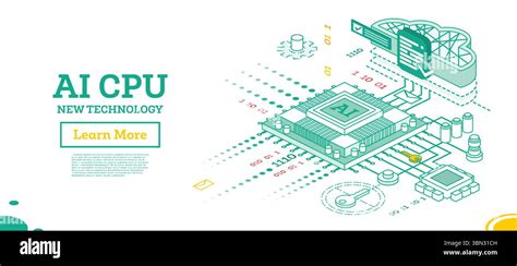 Isometric Illustration Of Ai Cpu Technology With Binary Code Cloud