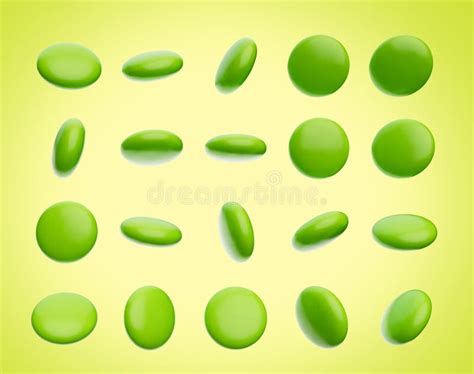 3d Illustration Of Falling Green Candy Gems Isolated On Green