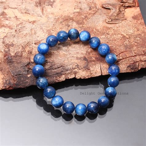 Lavish Blue Kyanite Beaded Bracelet 10mm Smooth Round Gemstone Bracelet