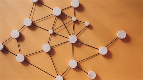 Abstract Network Connections Interconnected Wooden Circles On Orange