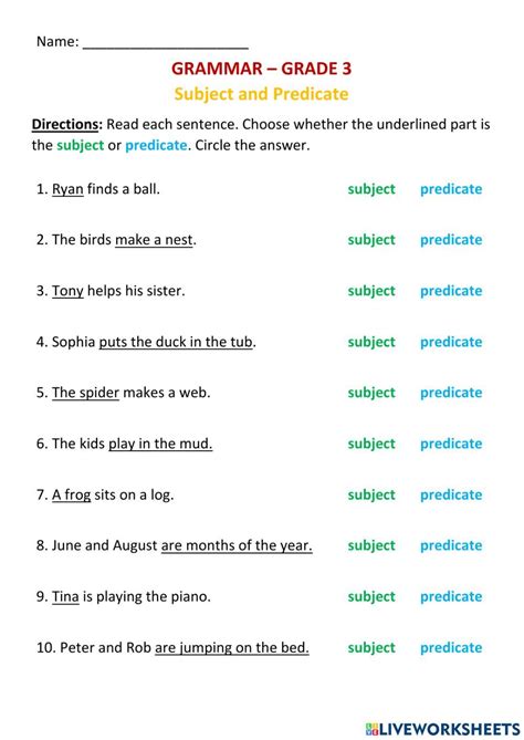 Subject And Predicate Worksheet