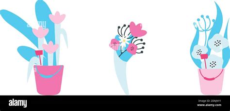 Flowers In Vases Flat Color Vector Objects Set Stock Vector Image And Art Alamy