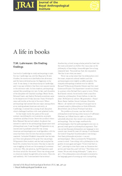 Pdf A Life In Books T M Luhrmann On Finding Findings