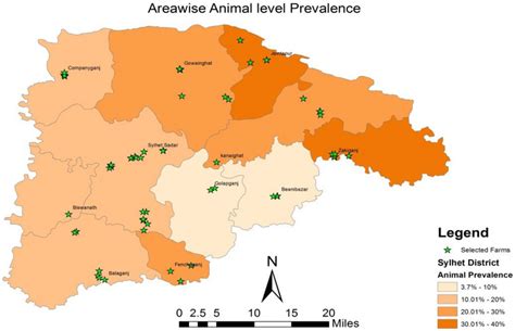 Prevalence Map Of Bovine Brucellosis At Cow Level In Sylhet District