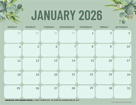 January 2026 Calendars Free Pdf Printables