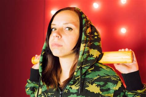 Young Pretty Girl With Baseball Bat Girl With Bat Stock Image Image