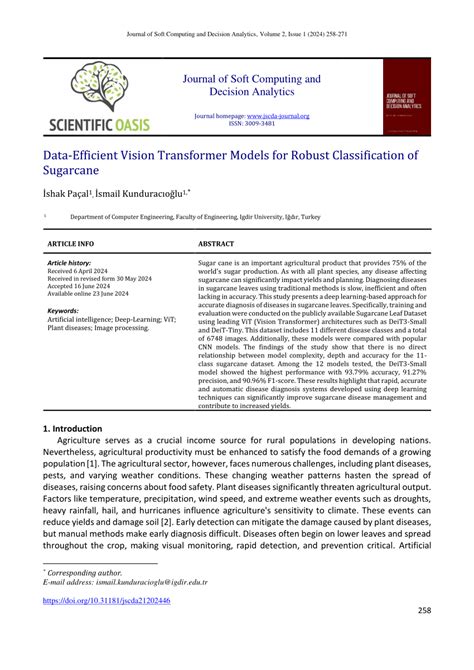 Pdf Data Efficient Vision Transformer Models For Robust Classification Of Sugarcane