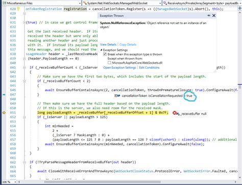 Microsoftaspnetcorewebsockets Systemnullreferenceexception · Issue 2910 · Dotnetaspnetcore