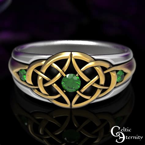 Emerald Statement Ring Silver Statement Ring Celtic Emerald Ring