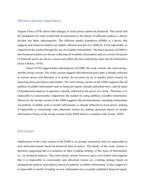 Efficient Market Hypothesis Emh Explained