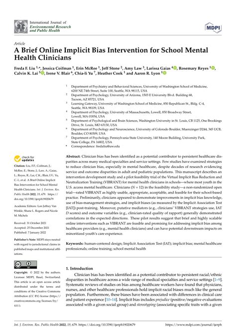 Pdf A Brief Online Implicit Bias Intervention For School Mental Health Clinicians