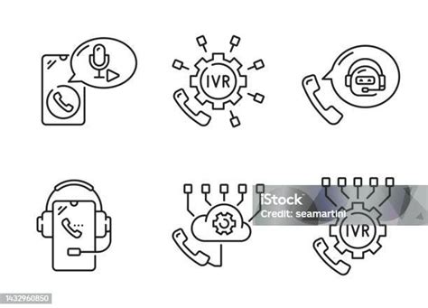 Ivr Line Icons Interactive Voice Response System Stock Illustration