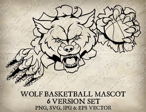 Wolf Holding Basketball Ball Team Mascot Timber Wolves Logo Cartoon 6