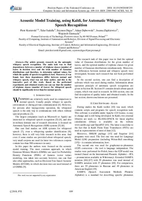 Pdf Acoustic Model Training Using Kaldi For Automatic Whispery