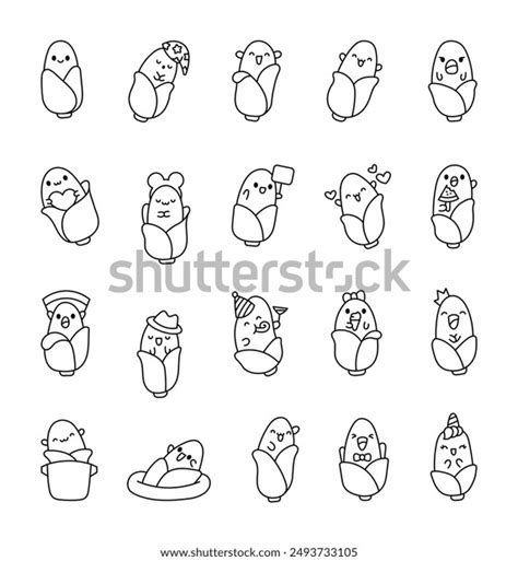 Cute Corn Funny Face Coloring Page Stock Vector Royalty Free