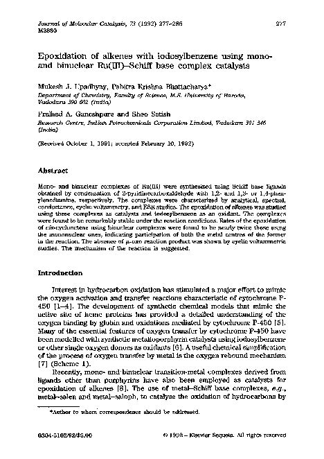 Pdf Epoxidation Of Alkenes With Iodosylbenzene Using Mono And