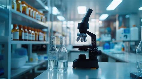 Inside The Medical Research Lab A Close Up Of Microscope And Interior