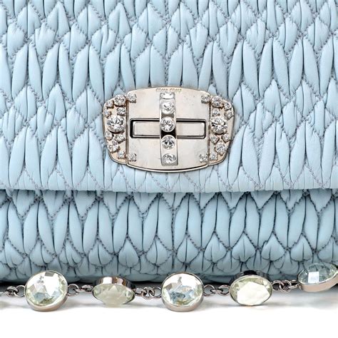 Miu Miu Dusty Blue Iconic Crystal Cloquè Large Bag With Silver Hardware