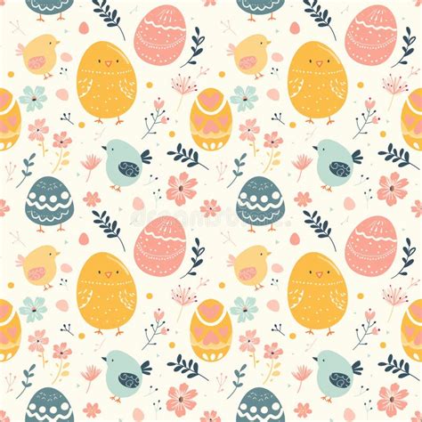 Hand Draw Easter Background With Colorful Eggs Happy Easter Seamless